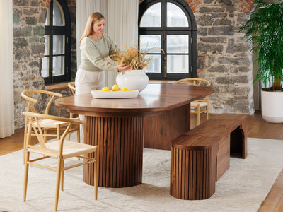 Round Dining Table with Extendable Bench Dining Set | TT ROW